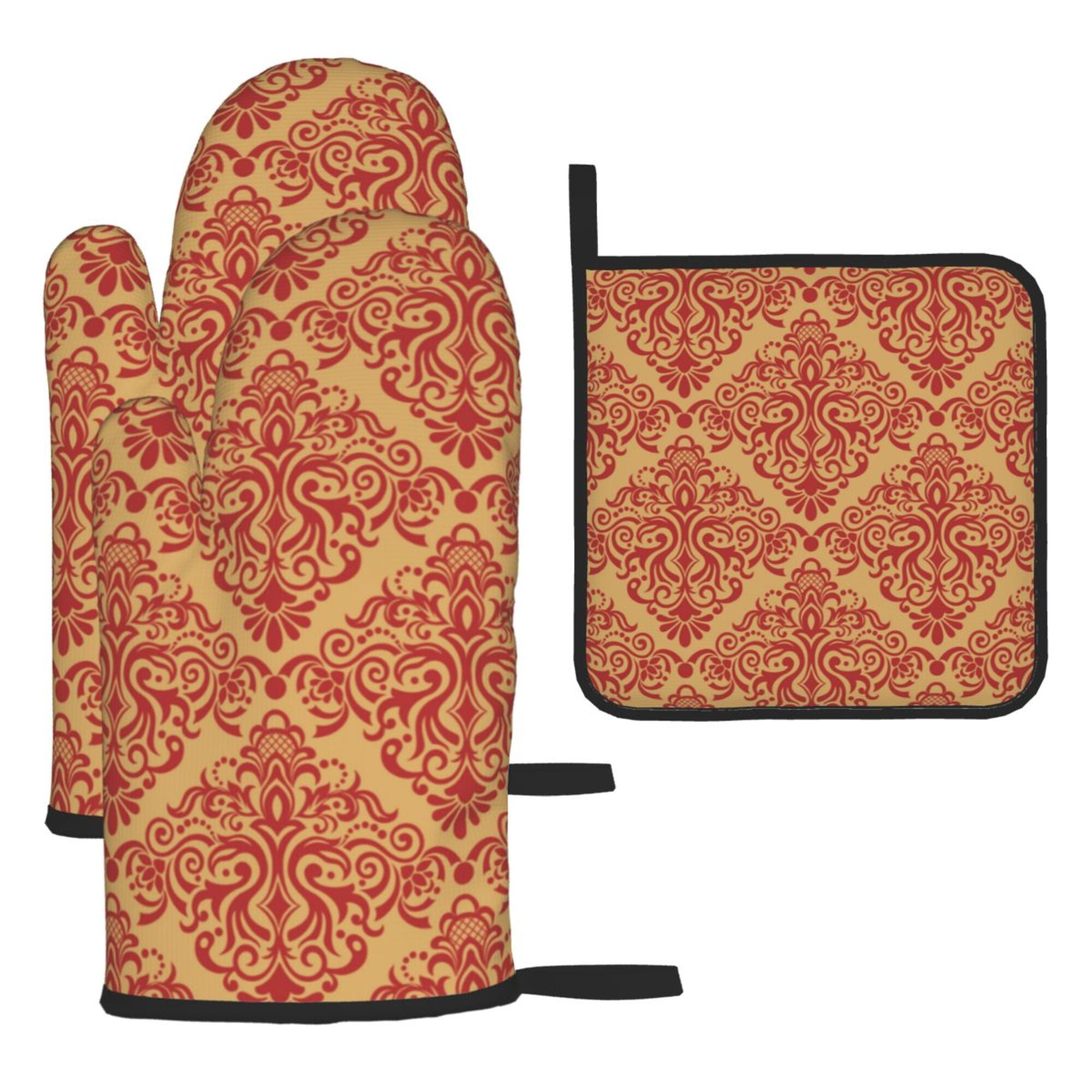 European classical flower background (11) Oven Gloves, Pot Clamp Set ...