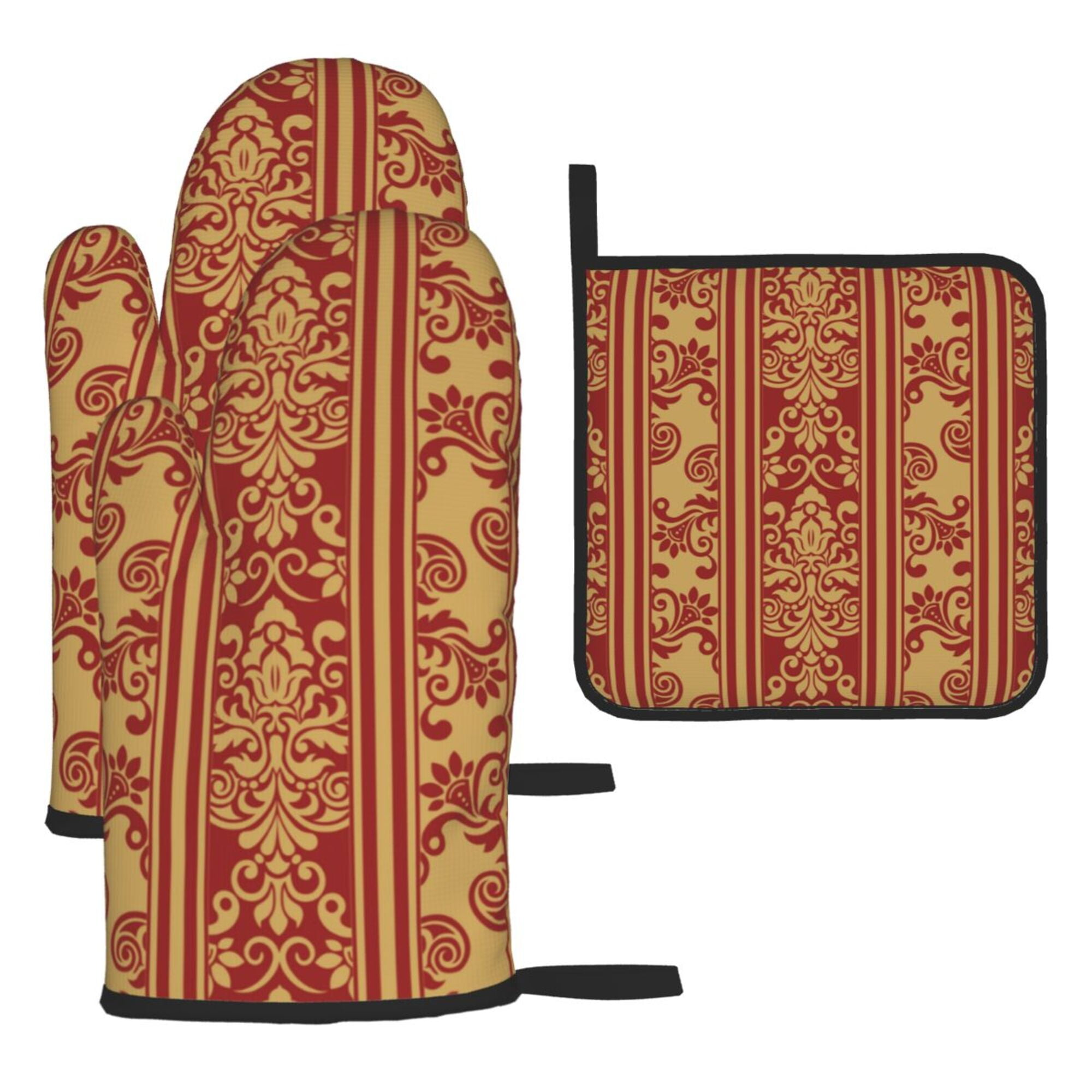 European classical flower background (4) Oven Gloves, Pot Clamp Set ...