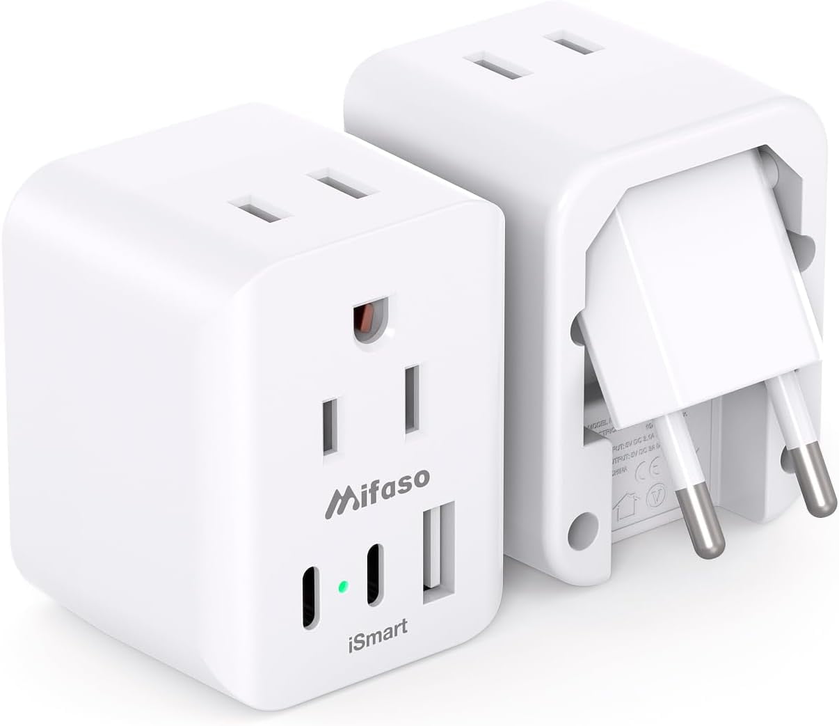 European travel plug adapter, 2 packs of foldable international power ...