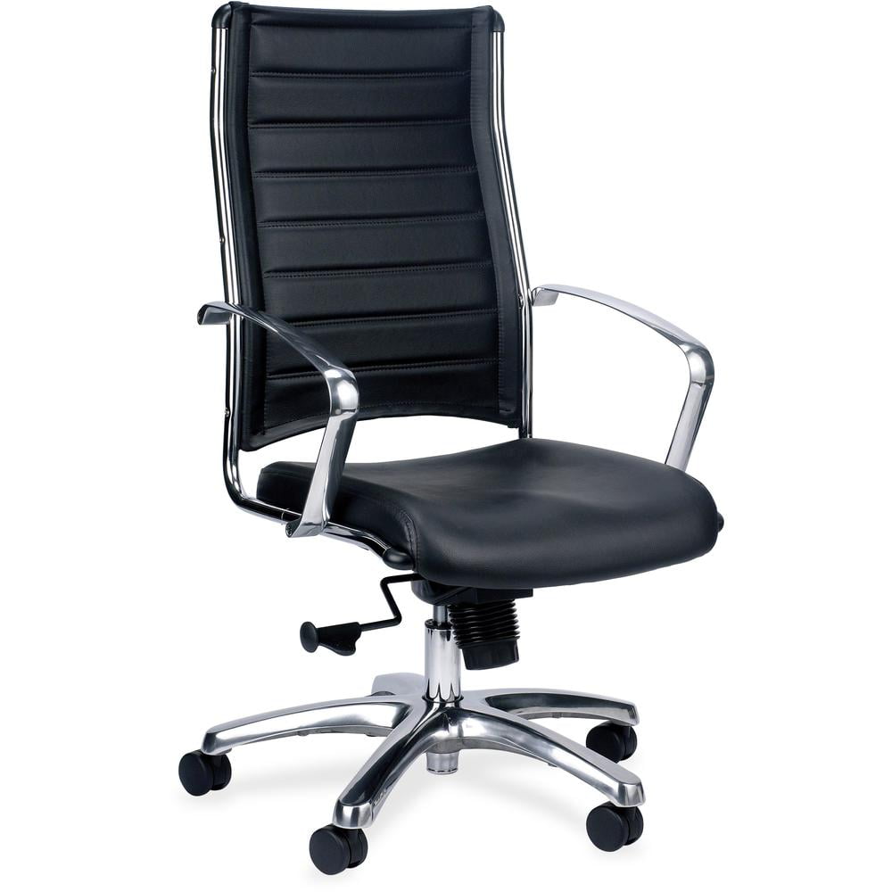 Eurotech Europa High Back Executive Chair - Black Leather Seat - Black Leather Back - Aluminum ...