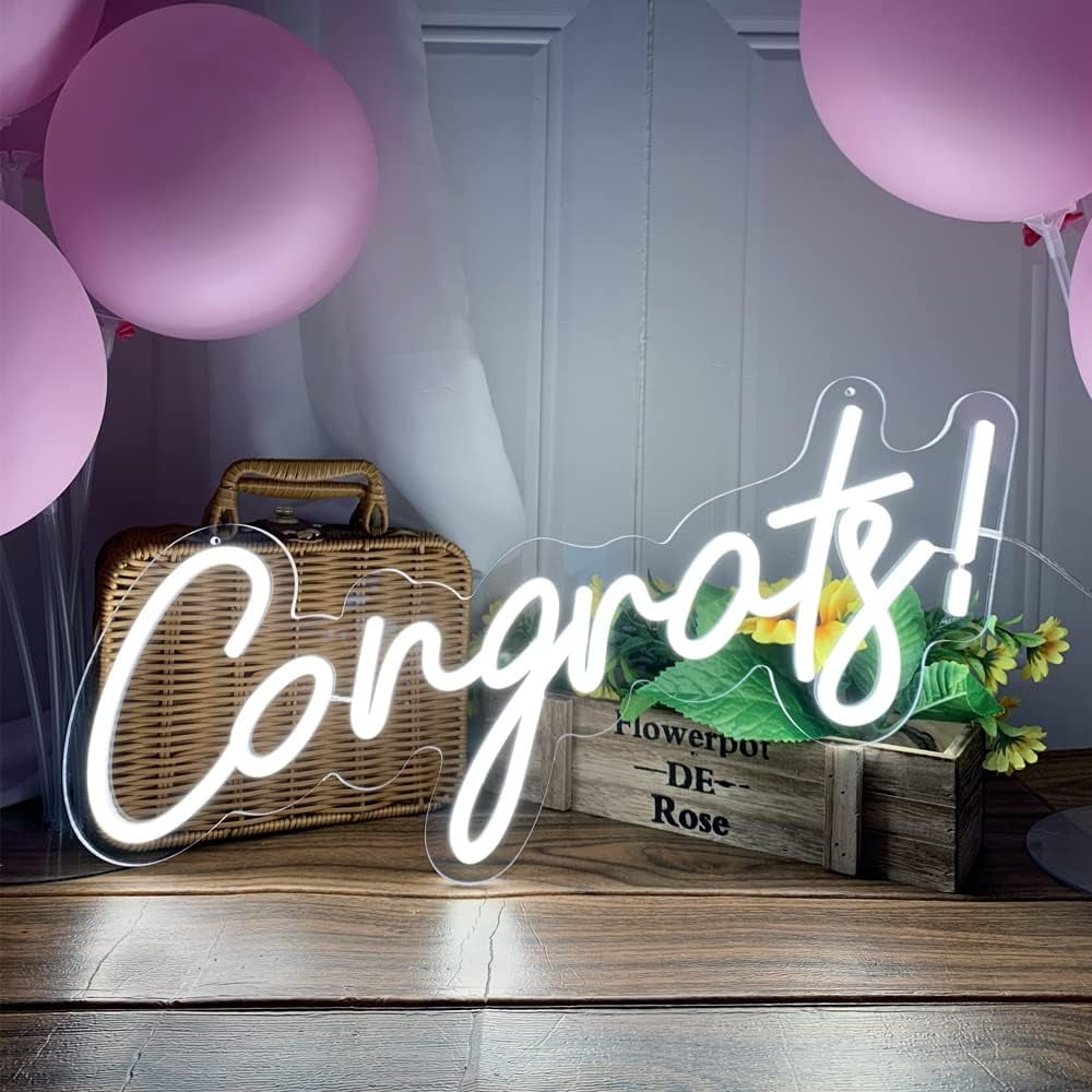 Eurotex Customized Light Signs 21.5 x 9 inches Congrats Neon Sign Clear ...