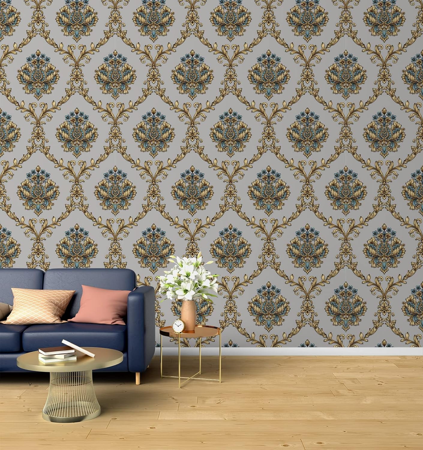 Eurotex Damask Design, Wallpaper Roll for Walls, Luxury Vinyl Coated ...