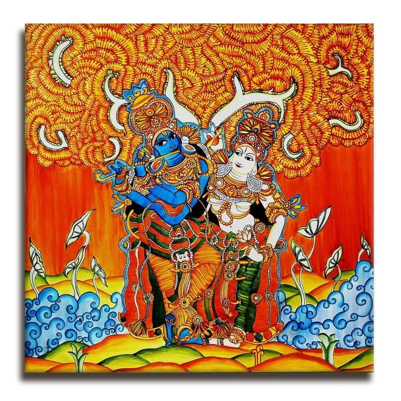 Eurotex Indian Ethnic Kerala Mural Flute with Krishna Wall Art Canvas ...