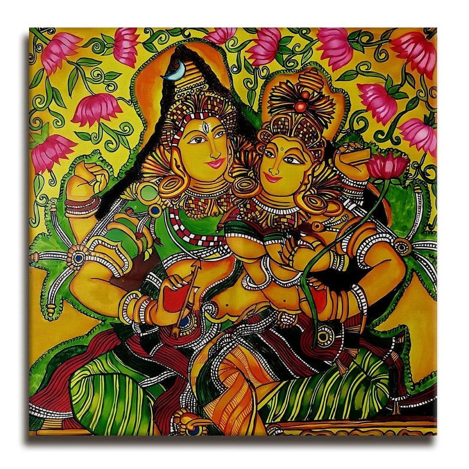 Eurotex Indian Ethnic Kerala Mural Shiv Parvati Wall Art Canvas ...