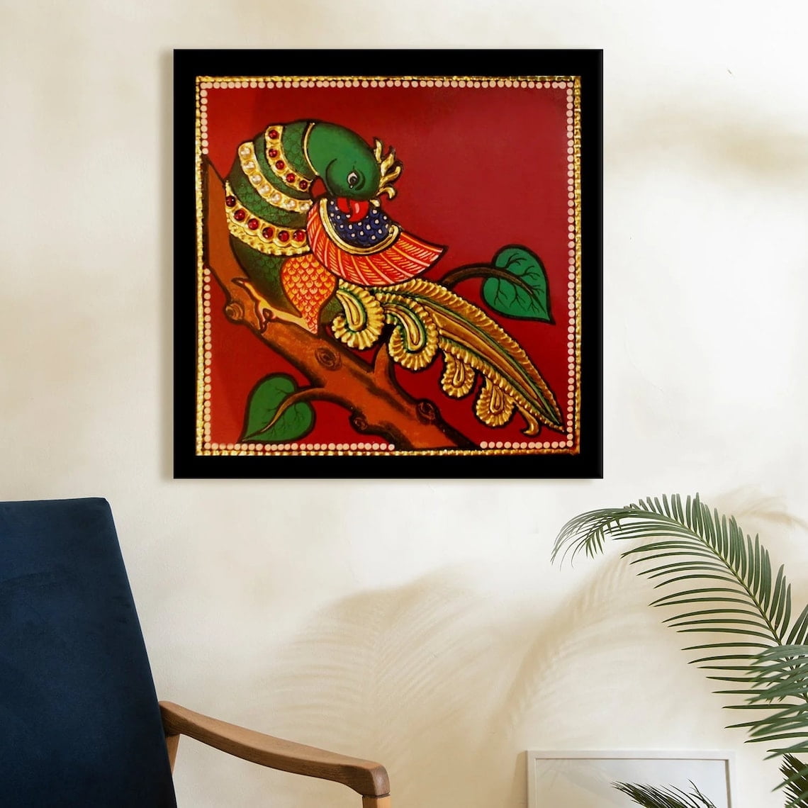 Eurotex Indian Ethnic Tanjore Peacock Wall Art Canvas Painting For Home ...
