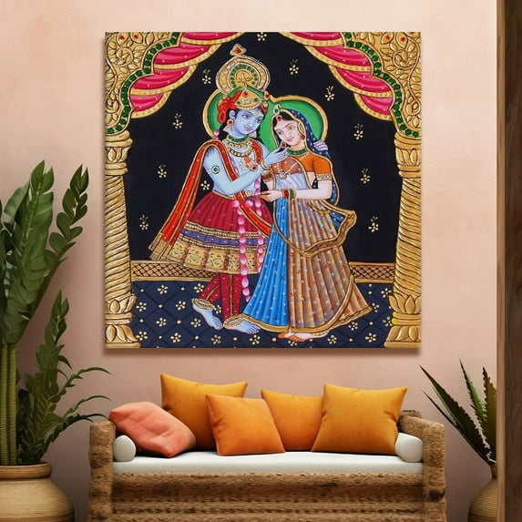Eurotex Indian Ethnic Tanjore Radha Krishna Wall Art Canvas Painting ...
