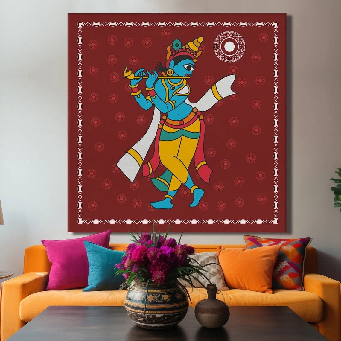 Eurotex Indian Kalighat Krishna Wall Art Canvas Painting For Home Decor ...