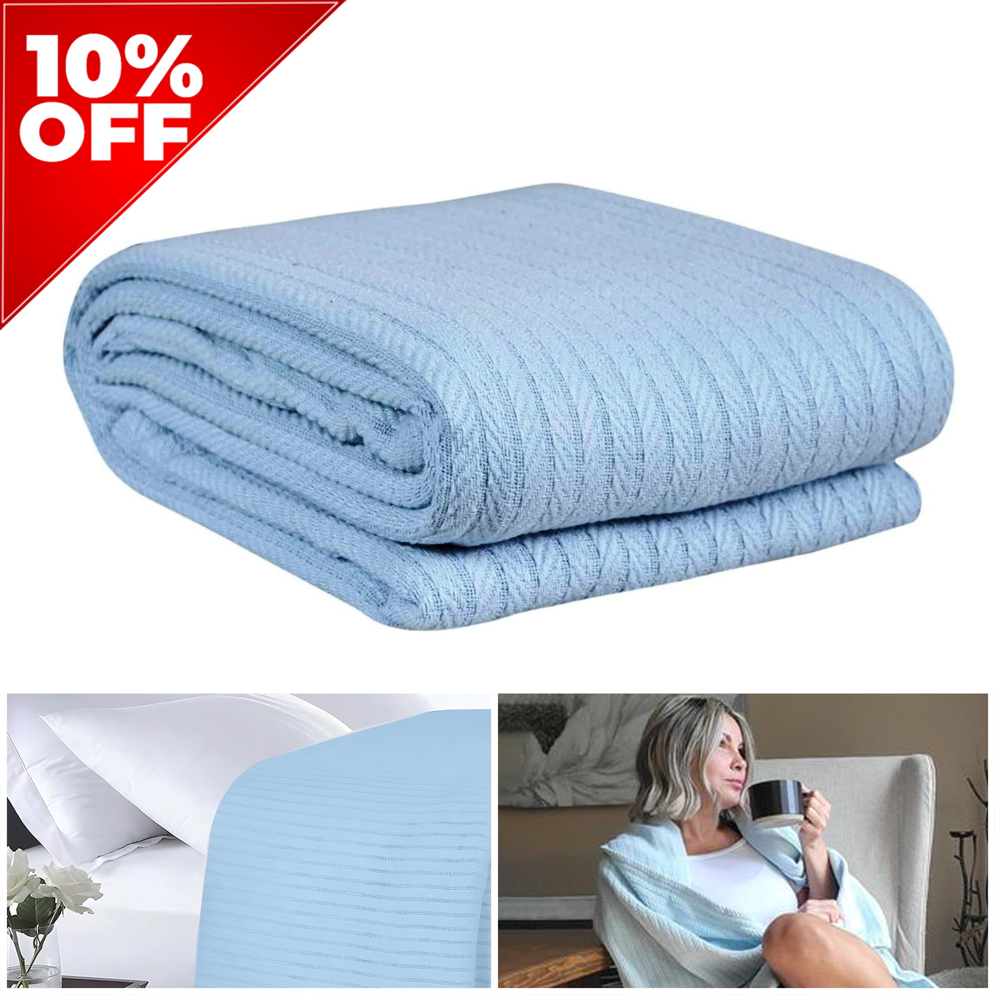 Eurotex 100% Cotton Queen Size Fishbone Bed Blanket | Soft, Lightweight ...