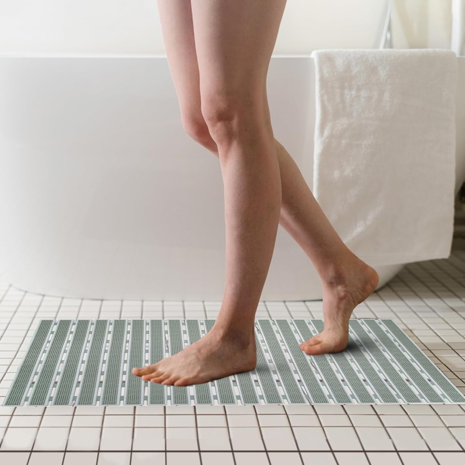 Eurotex Premium Non-Slip Bath Mat - 16" x 27" PVC Shower Mat with Drain ...