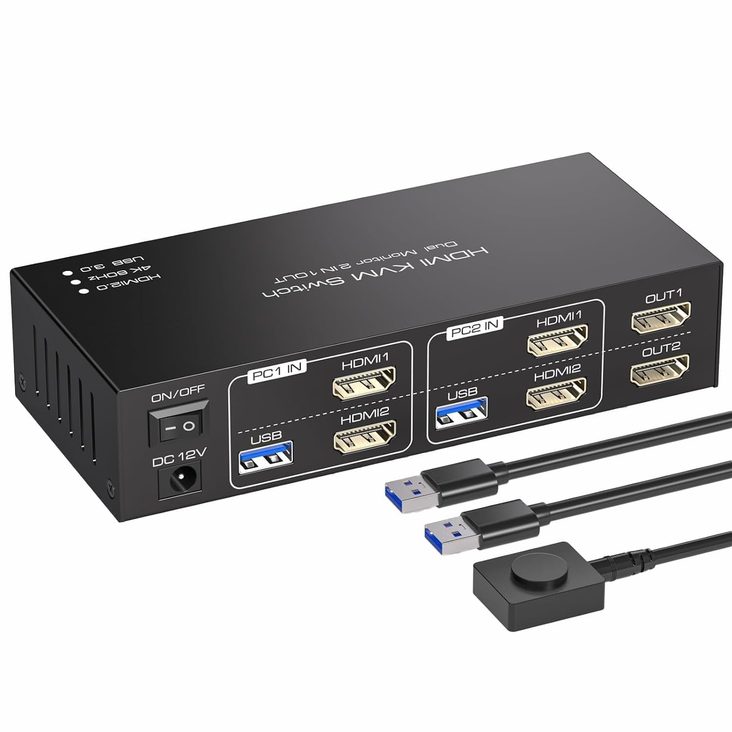 Euscmaic KVM Switch 2 SSF20 Monitors 2 Computers HDMI 4K 60Hz USB 3.0 ...