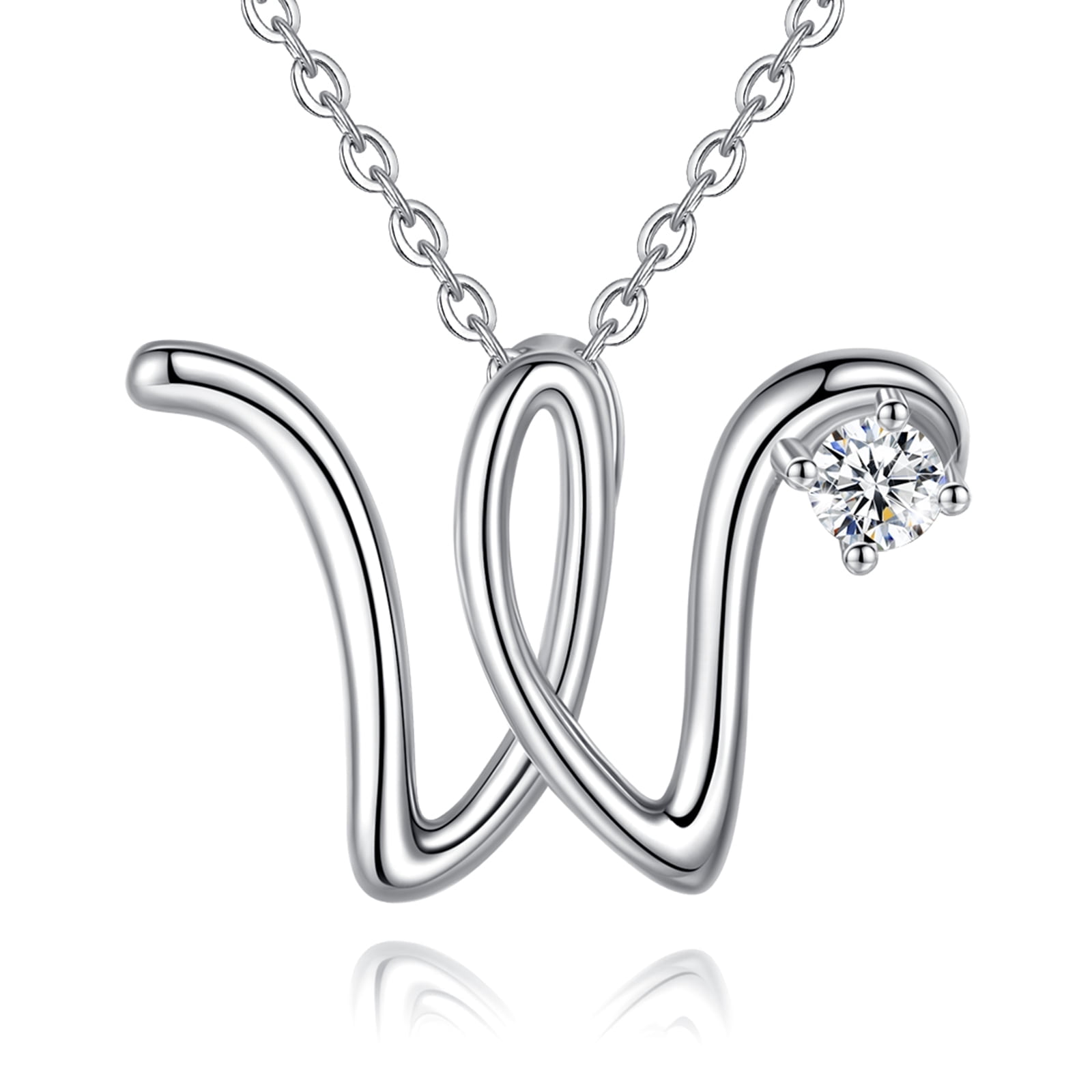 Eusense Initial Necklace Letter W Pendant for Women, 925 Sterling ...