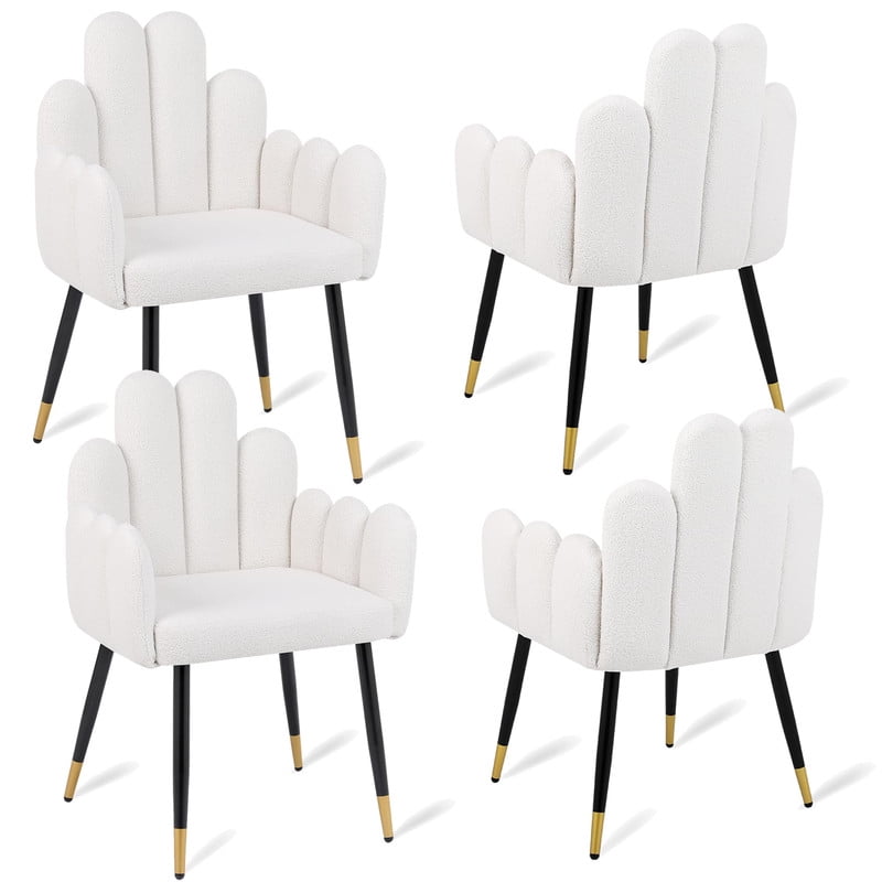 Euzensid Dining Chairs Set of 4, Teddy Fabric Upholstered Finger Shape ...