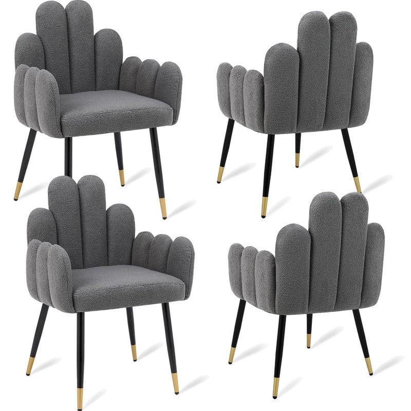 Euzensid Dining Chairs Set of 4, Teddy Fabric Upholstered Finger Shape ...
