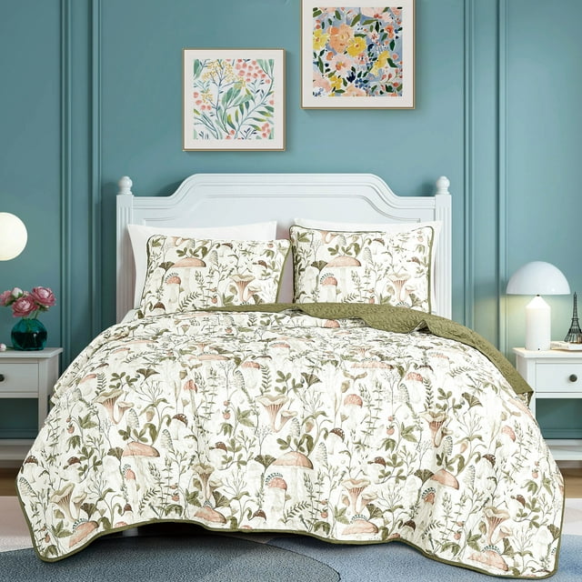 EvJk 3-Piece Botanical Bedspread Quilt Set – Elegant Nature-Inspired ...