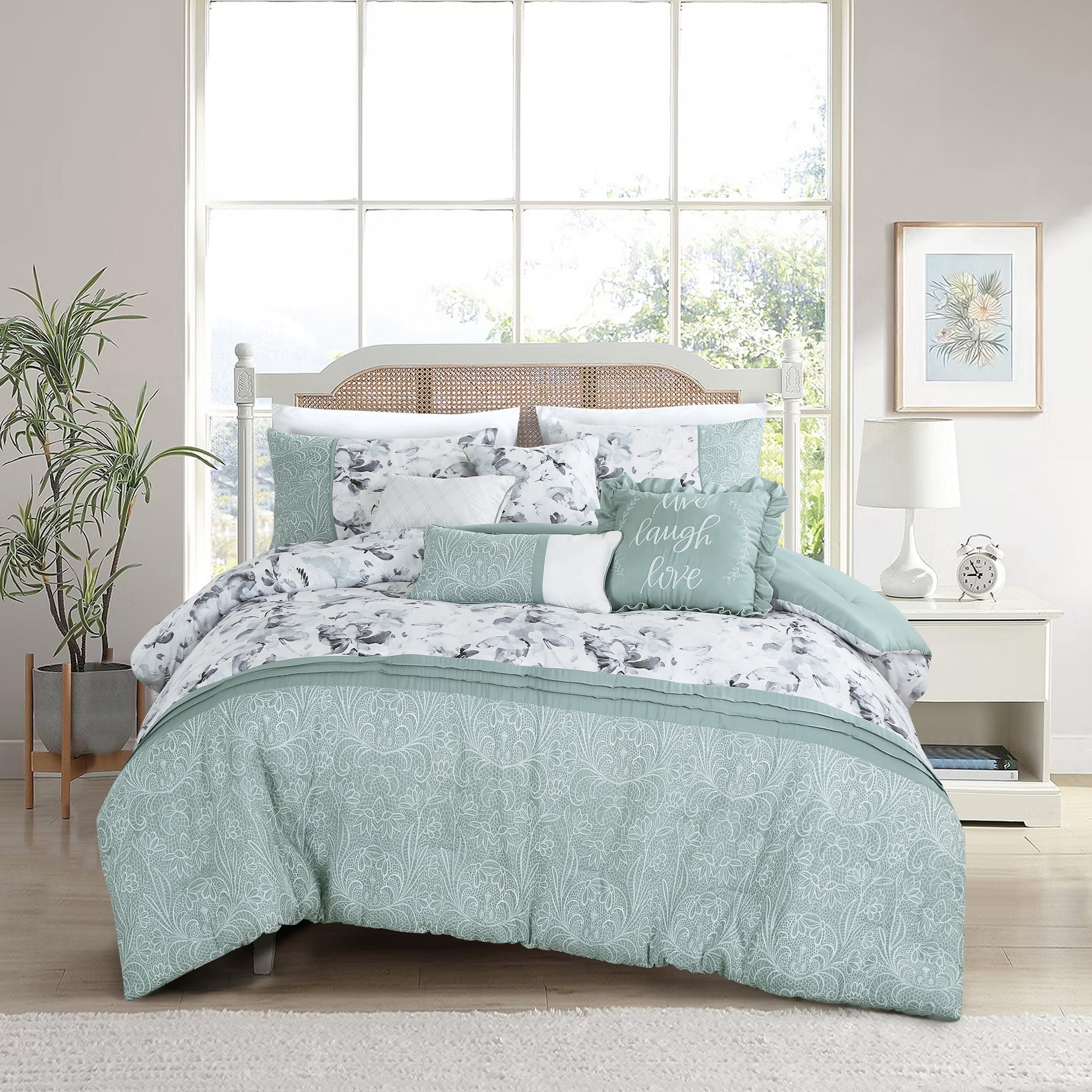 EvJk 7-Piece Embroidered Print Comforter Set – Queen Size Bedding Set ...