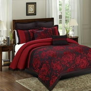 Heba Queen Size 7-Piece Comforter Set, Red & Black, Oversized ...
