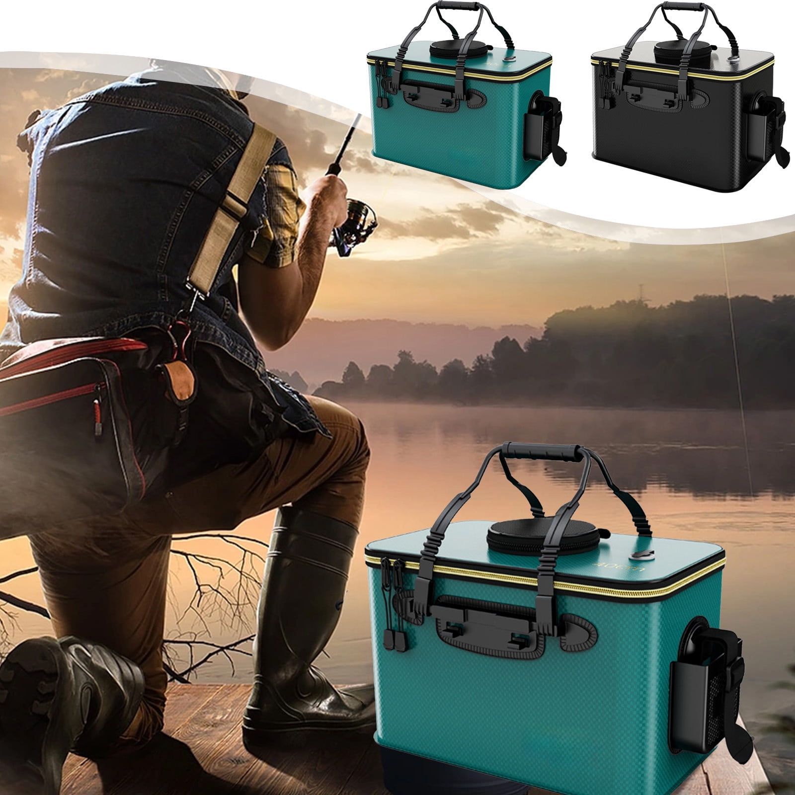 Eva Folding Fishing Bucket, Portable Live Fish Container with Oxygen ...