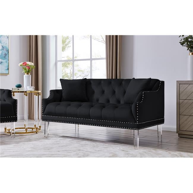 Eva Love Seat Sofa with Velvet Upholstered Button Tufted Nailhead Trim ...