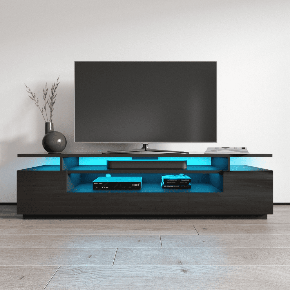 "Eva 77"" High Gloss TV Stand with LED Lights, Modern Entertainment ...