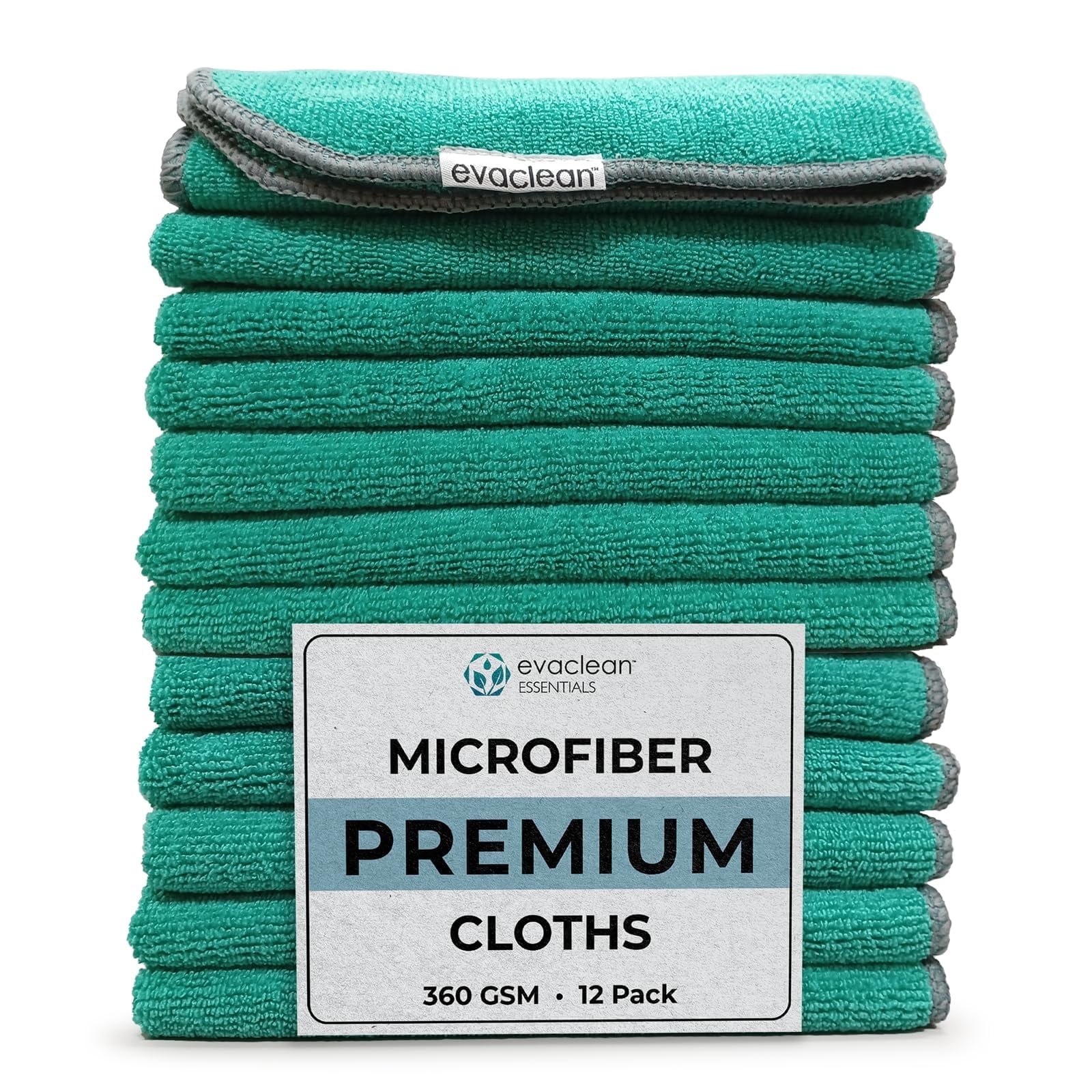 EvaClean Premium Microfiber Cleaning Cloth 16" x 16" – Green, 12-Pack ...