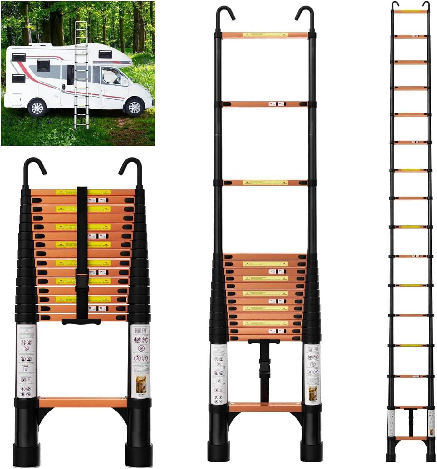 EvaStar Home 12.5FT Telescoping Ladder, Aluminum Lightweight Extension ...