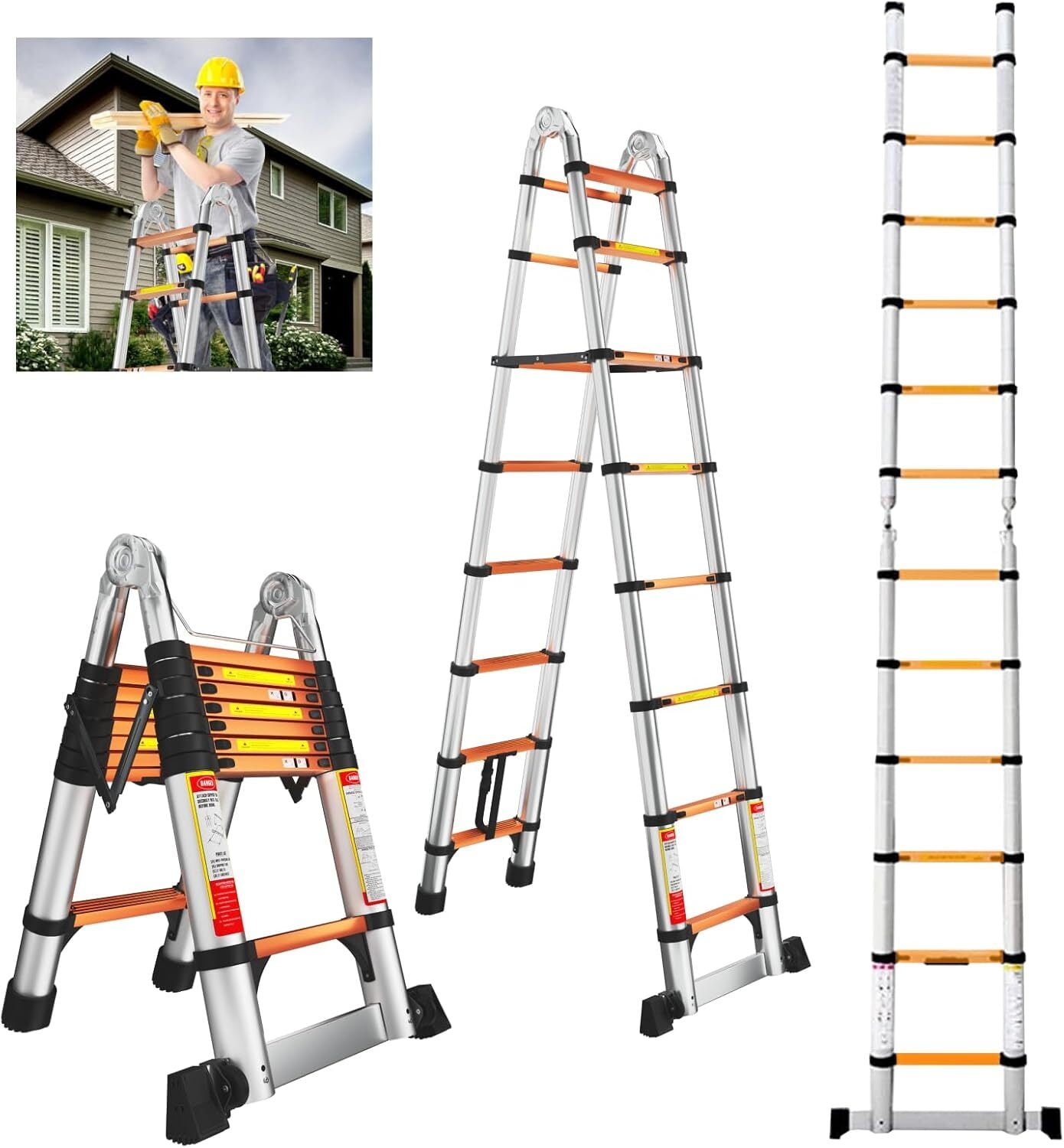 EvaStar Home 16.5FT A Frame Telescoping Ladder, Lightweight Aluminum ...