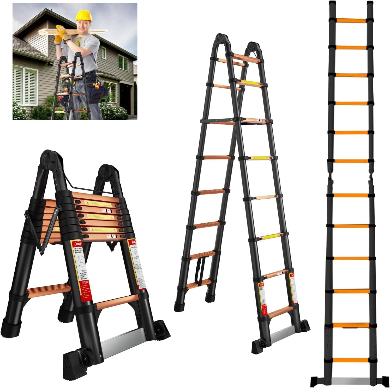 EvaStar Home 16.5FT A Frame Telescoping Ladder, Lightweight Aluminum ...