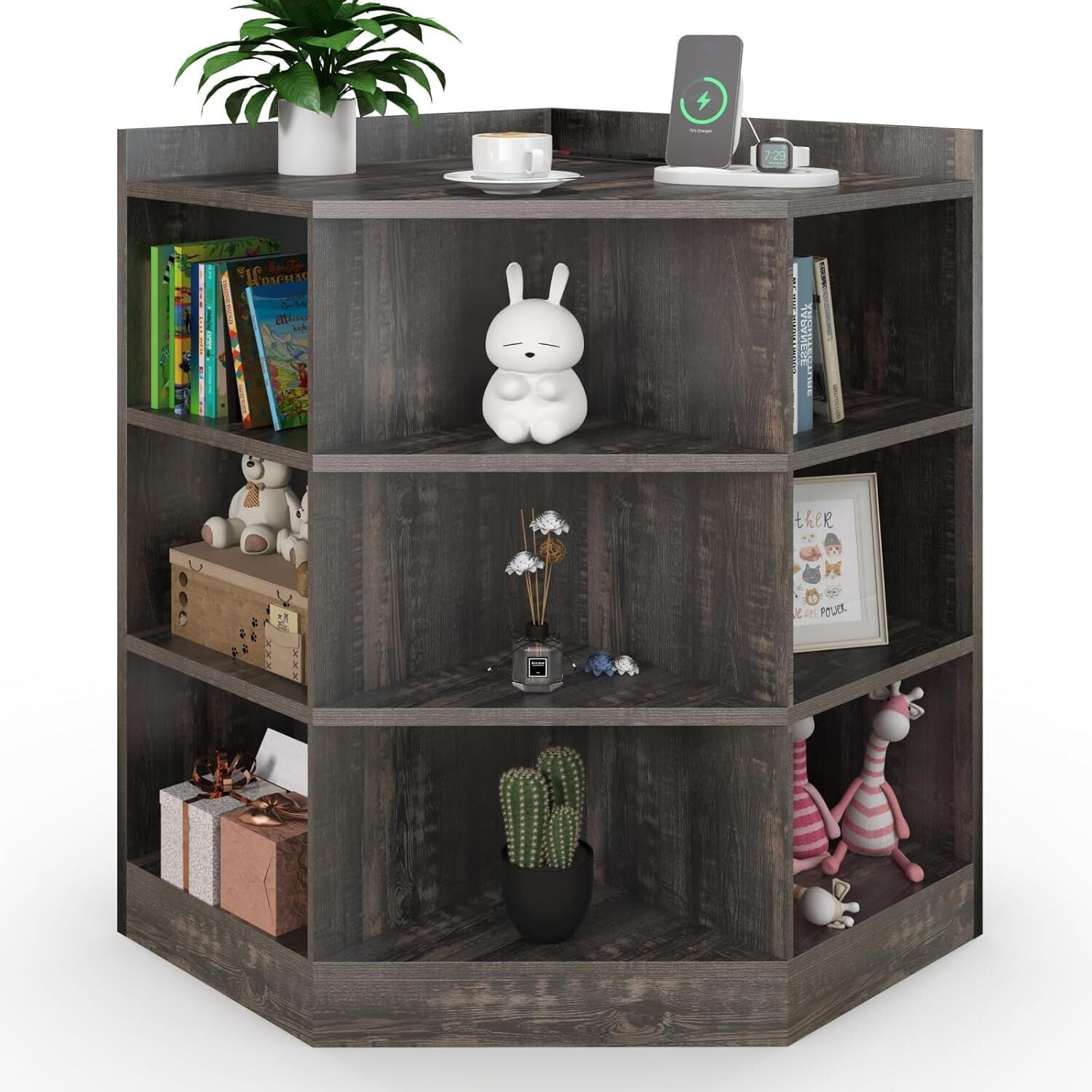 EvaStar Home Corner Cabinet Storage with Charging Station, 9-Cubby ...