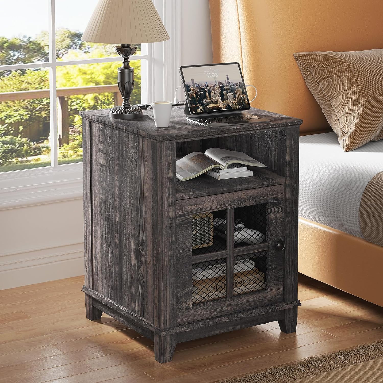EvaStar Home End Table with Charging Station, Side Table, Farmhouse ...