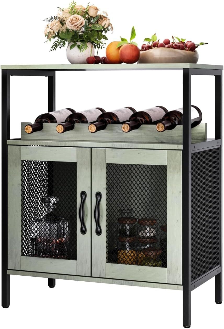 EvaStar Home Wine Bar Cabinet, Industrial Liquor Cabinet with Wine Rack ...