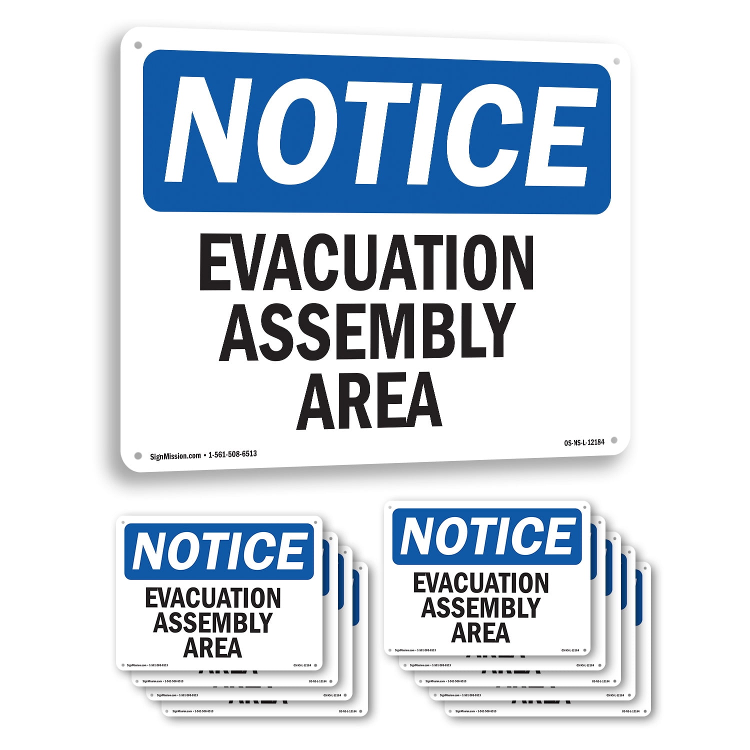 Evacuation Assembly Area OSHA Notice Rigid Plastic Sign 10 Inch x 7 ...