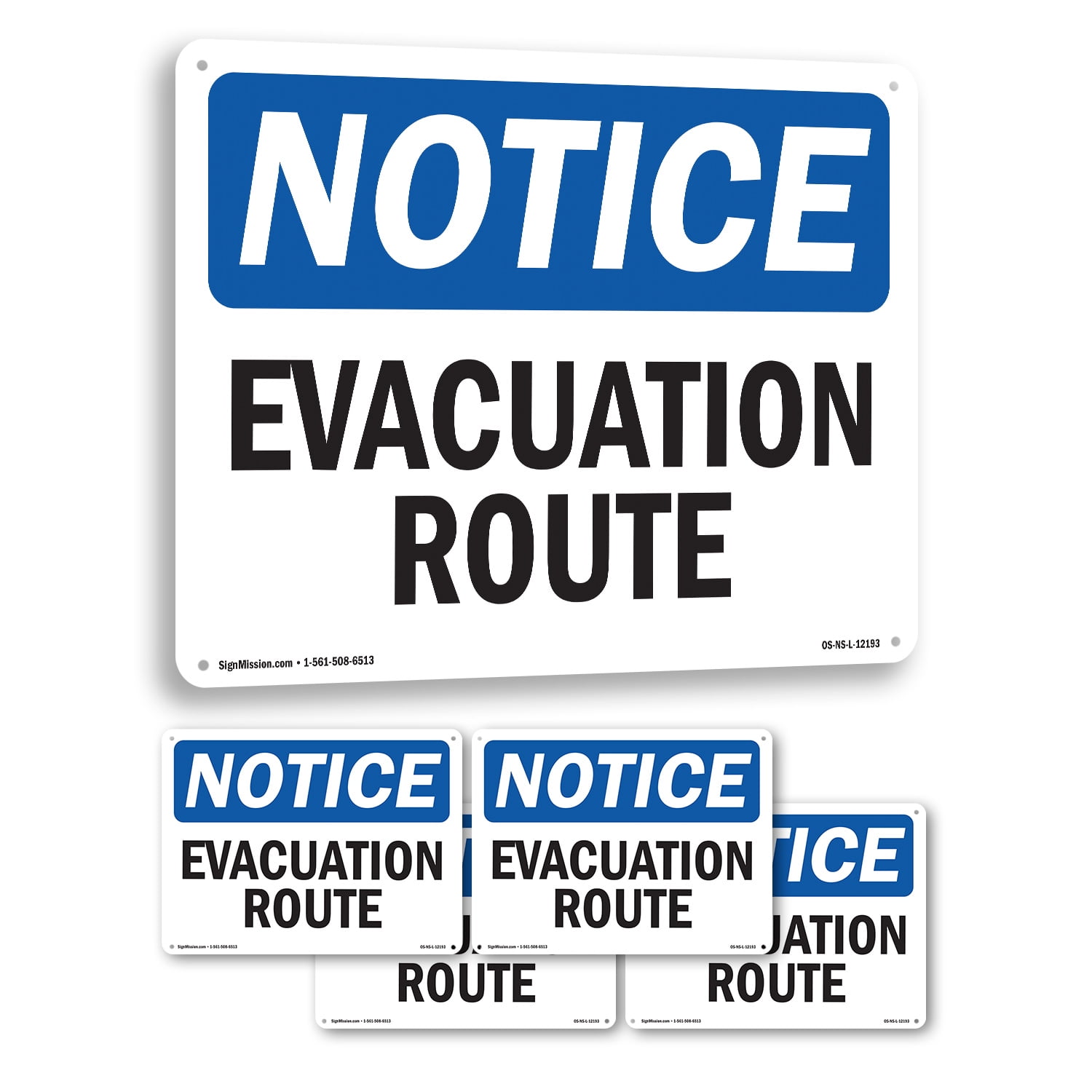 Evacuation Route OSHA Notice Aluminum Sign 24 Inch x 18 Inch - 5 Pack ...