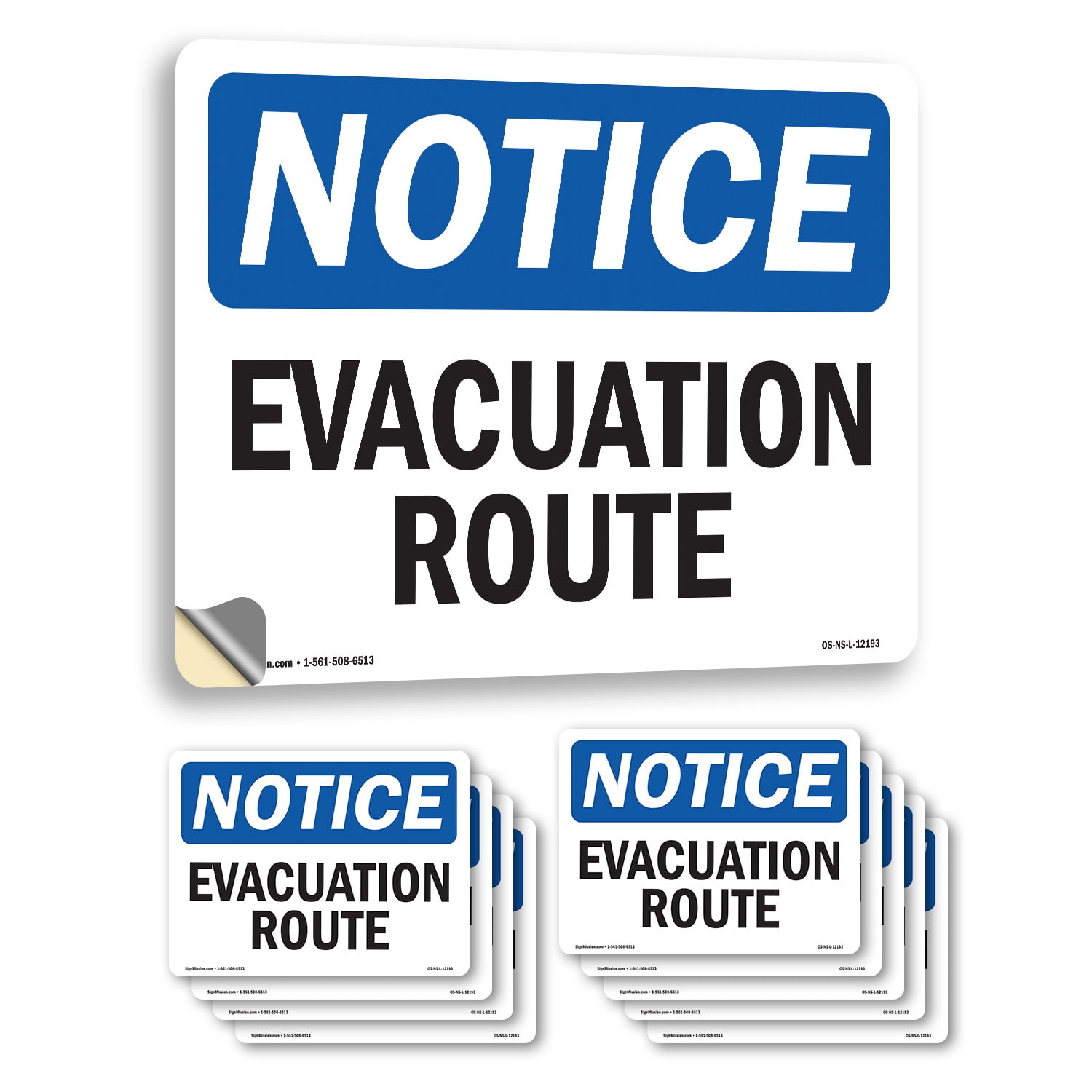 Evacuation Route OSHA Notice Vinyl Decal Label 18 Inch x 12 Inch - 10 ...