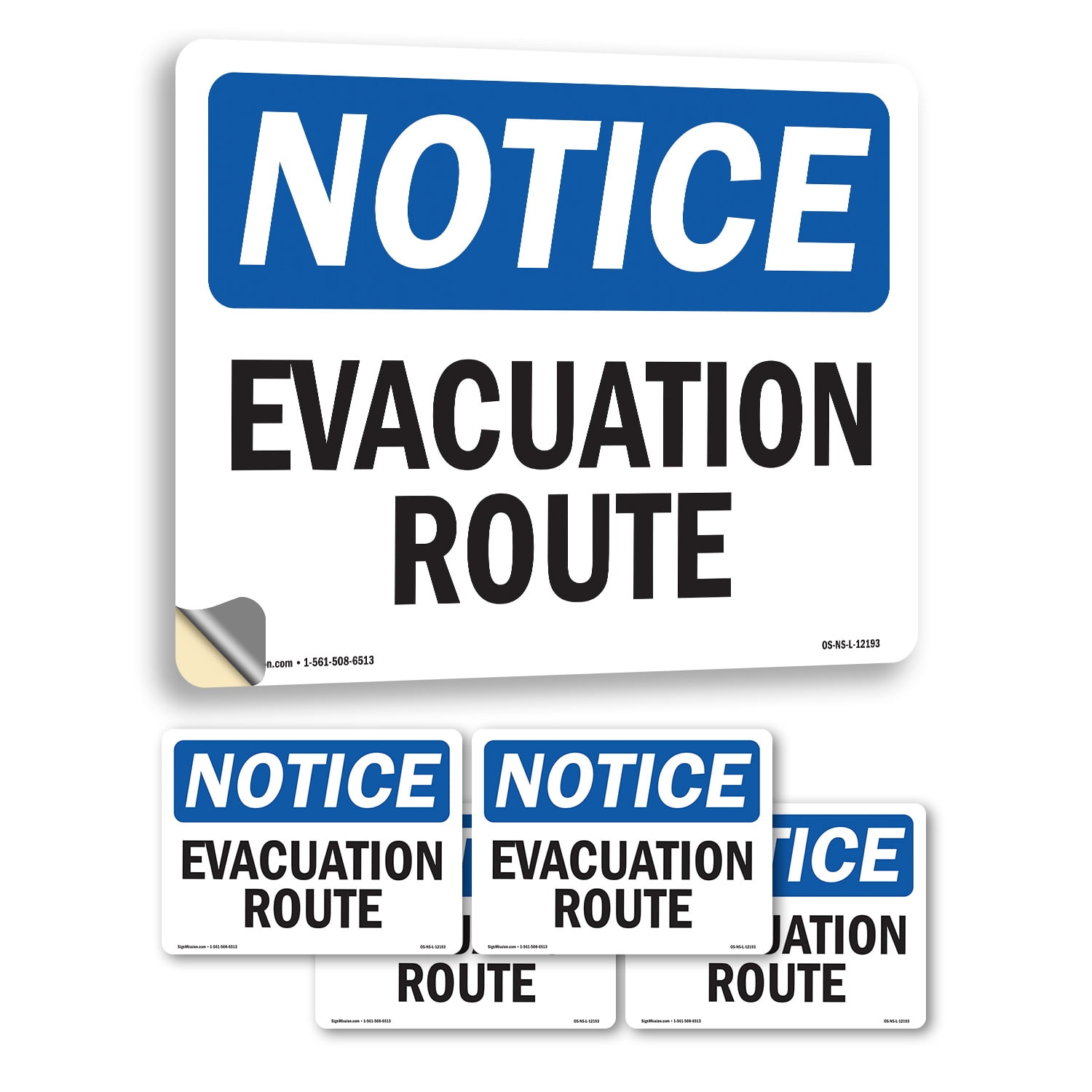 Evacuation Route OSHA Notice Vinyl Decal Label 18 Inch x 12 Inch - 5 ...