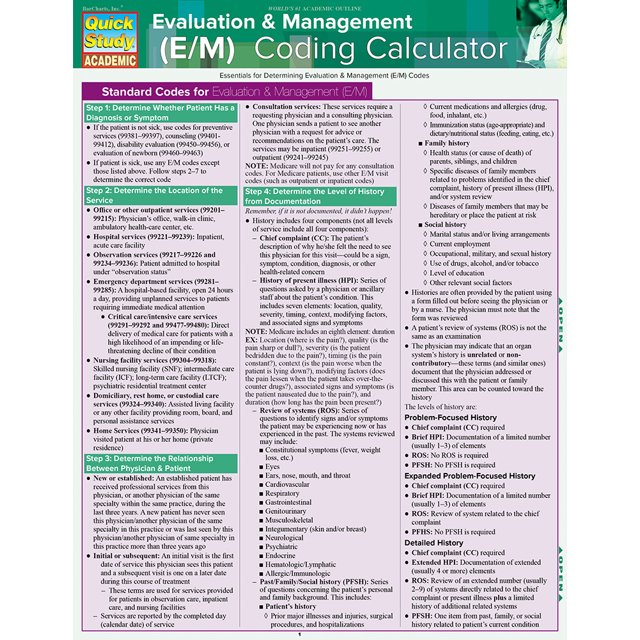Evaluation & Management (E&M) Coding Calculator : QuickStudy Laminated Reference Guide (Edition ...