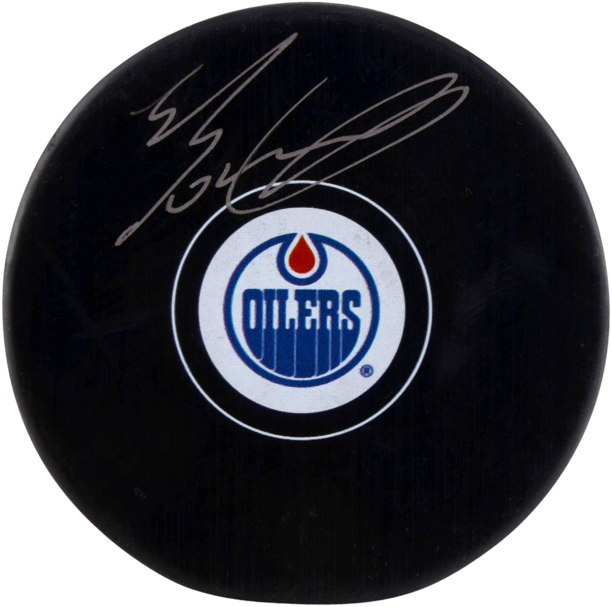 Evan Bouchard Edmonton Oilers Autographed Hockey Puck - Fanatics ...