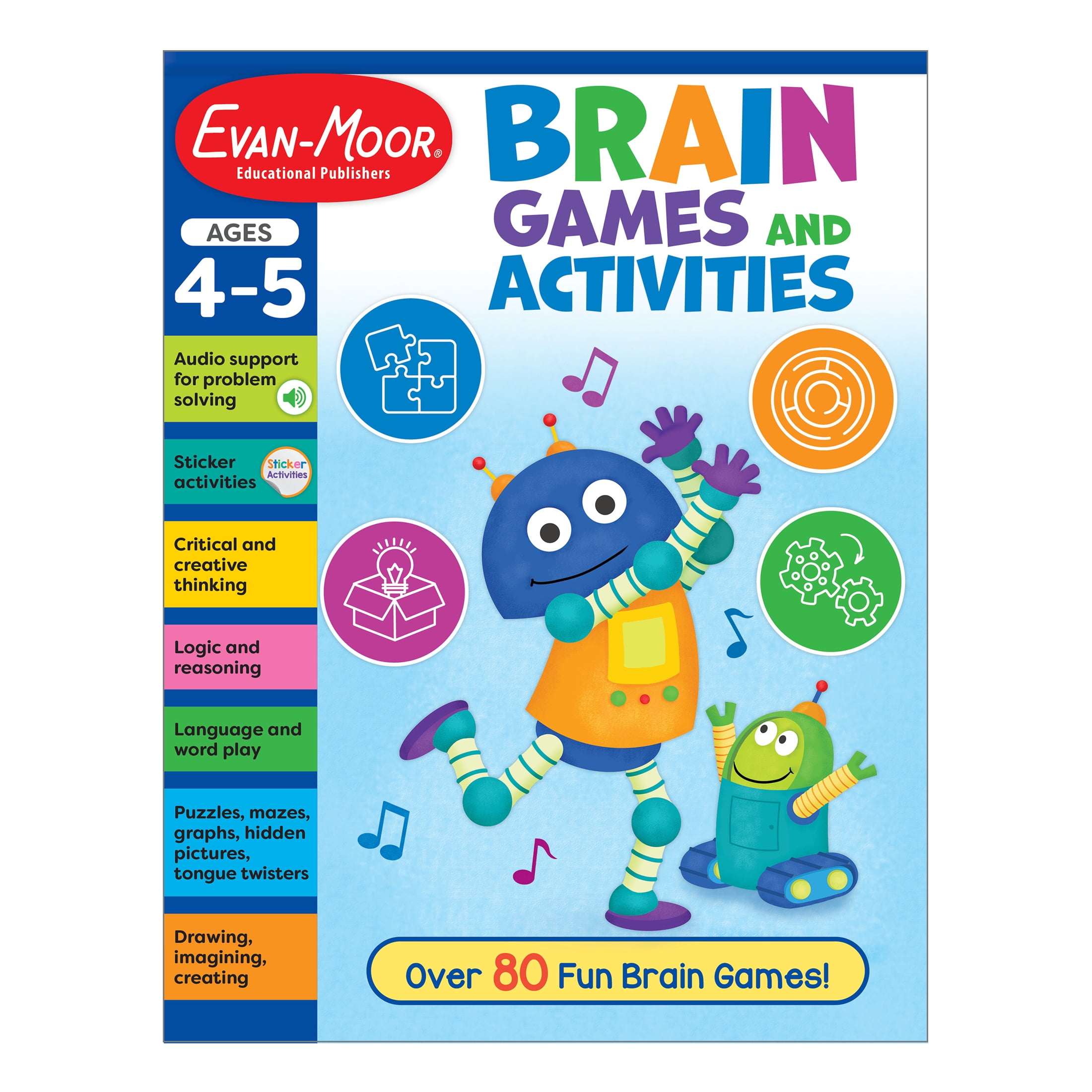 Evan-Moor Brain Games and Activities, Ages 4-5: Early Learning Activity Book, Sticker Activities ...
