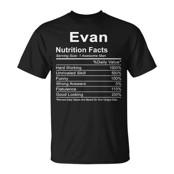 Evan Name Evan Nutrition Facts TShirt - Walmart.com