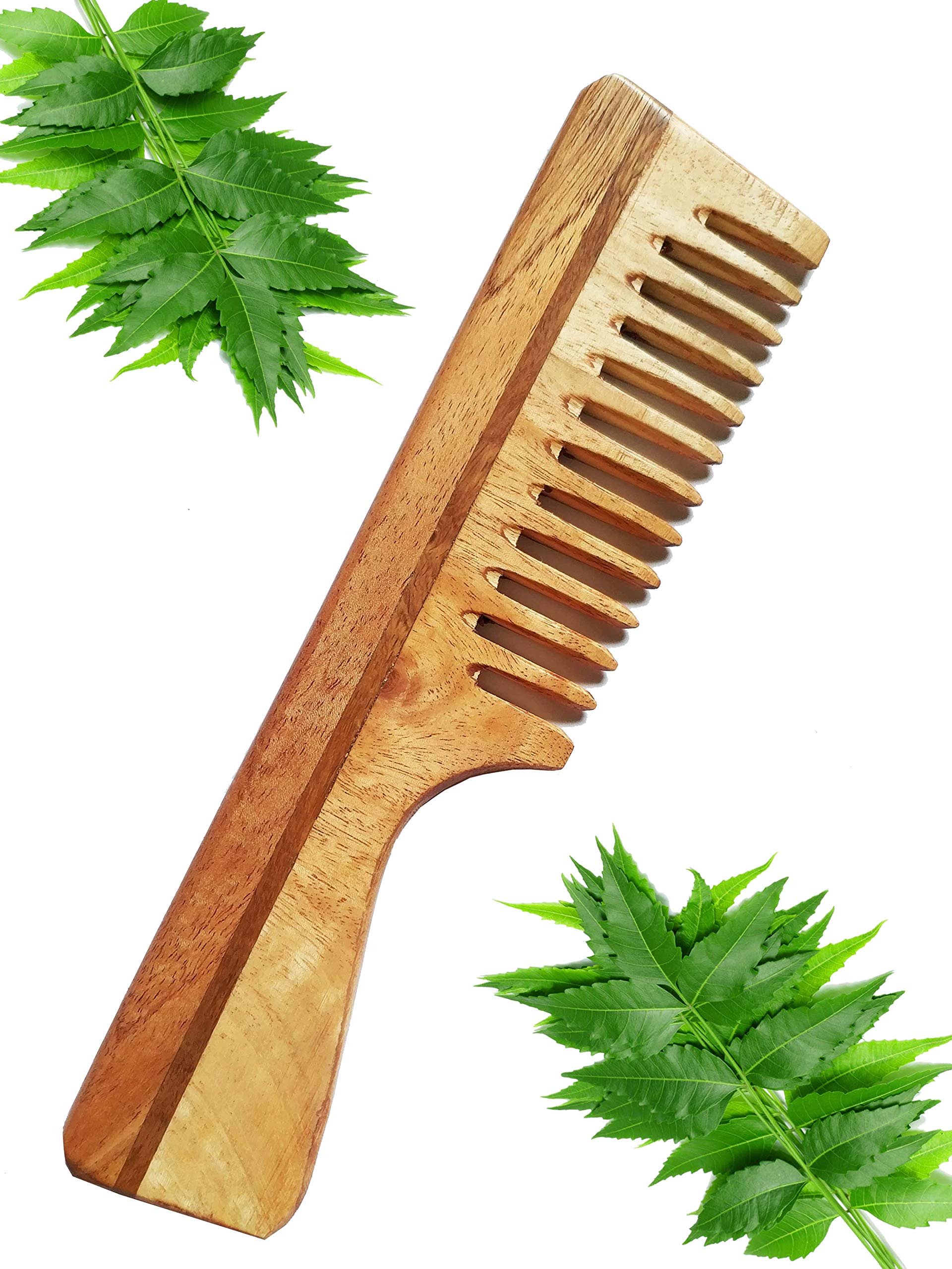 Evana Handcraft Pure Neem Wood Comb With Handle | Anti Dandruff | Hair ...