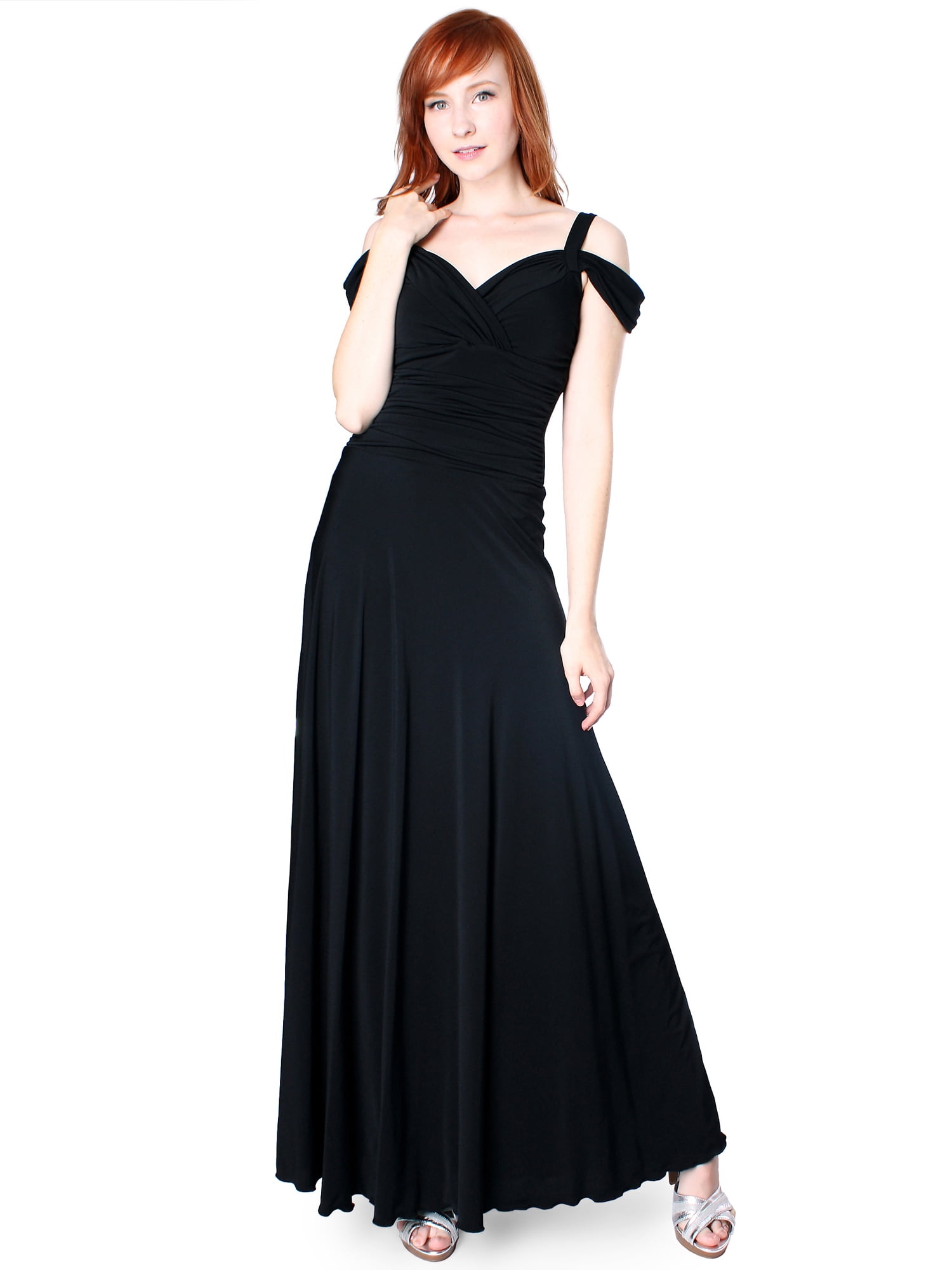 Evanese Women's Elegant Slip On Long Formal Evening Dress with Shoulder ...