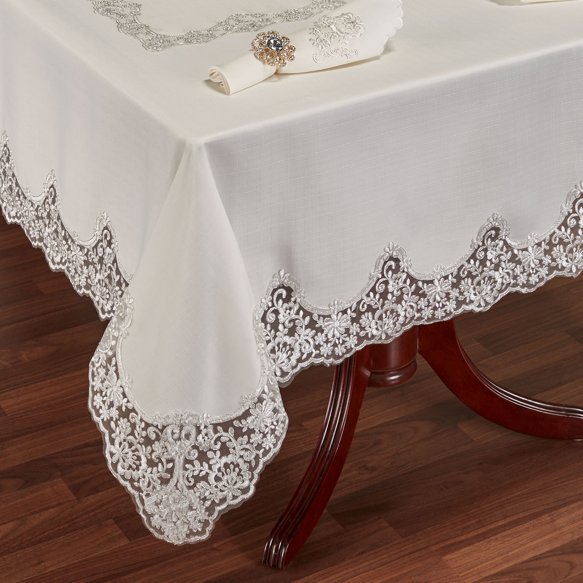 Evangelina Oblong Tablecloth Ivory Oblong Tablecloth 70 x 84 inches ...