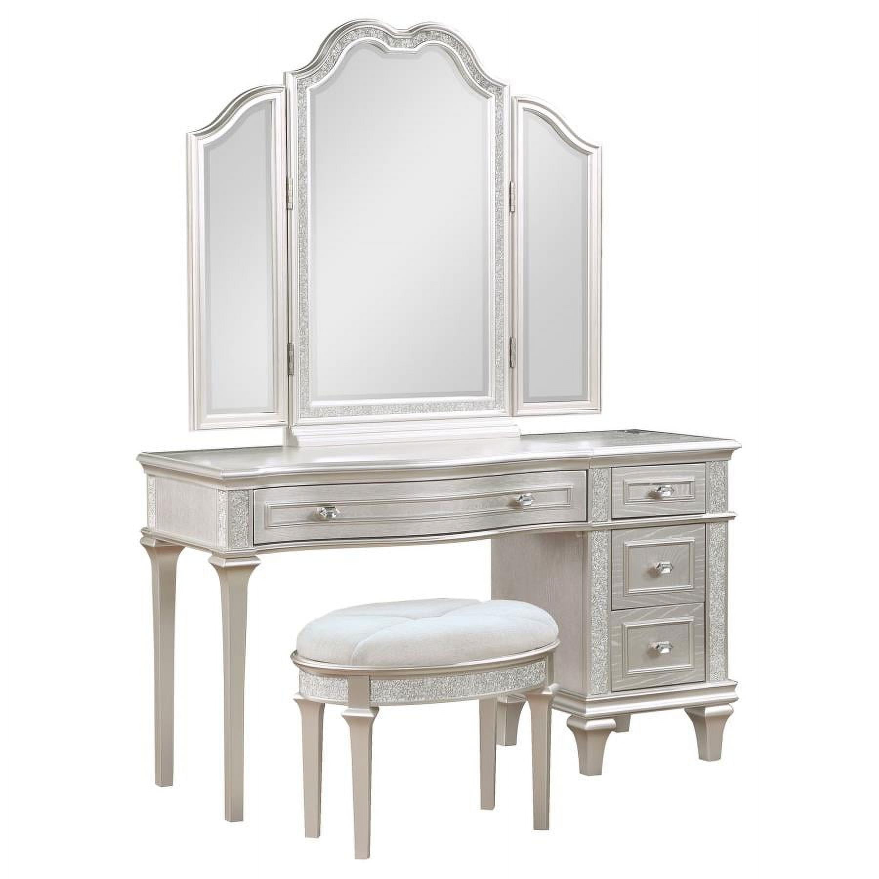 Evangeline 3-piece Vanity Table Set with Tri-Fold Mirror and Stool ...