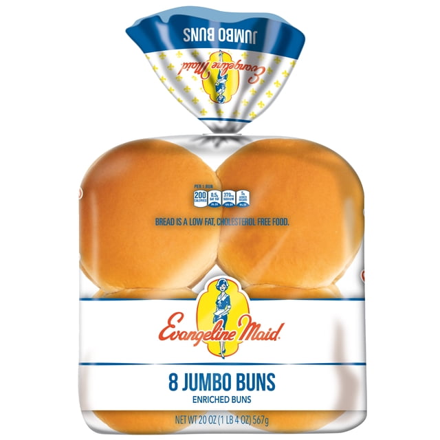 Evangeline Maid Jumbo White Hamburger Buns, White Bread Rolls, 8 Count ...