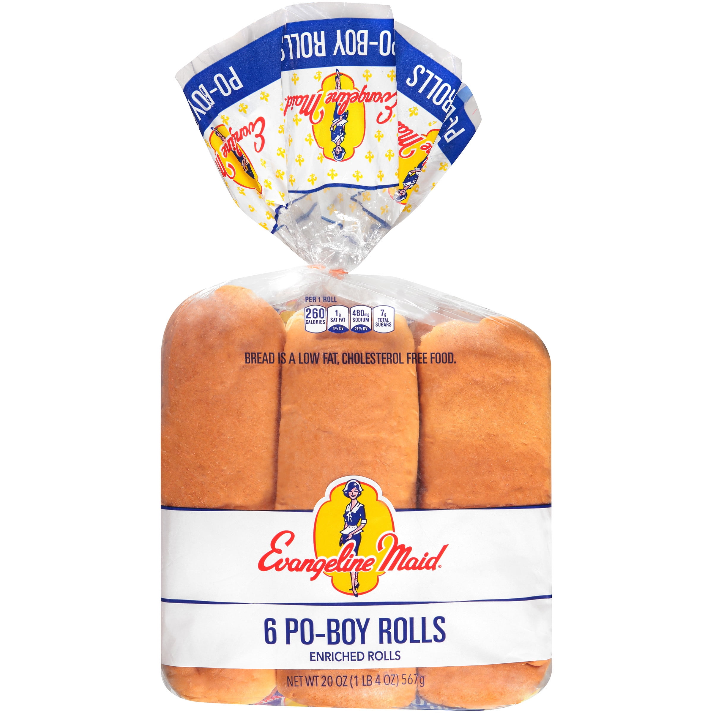 Evangeline Maid Po-Boy Enriched Bread Rolls, 20 oz, 6 Count, Shelf ...
