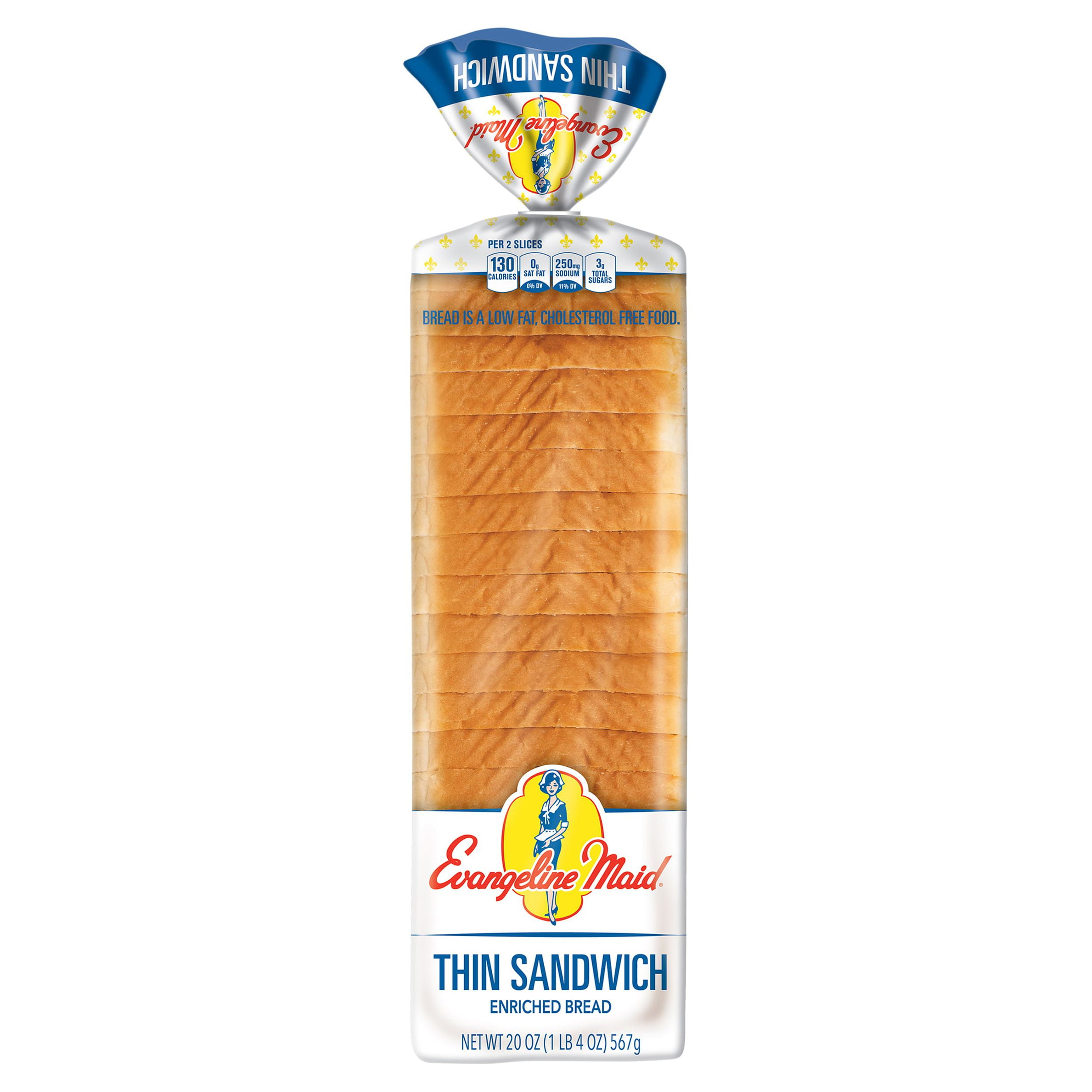 Evangeline Maid Thin Sandwich Bread, Enriched Sliced White Bread, 20 oz ...
