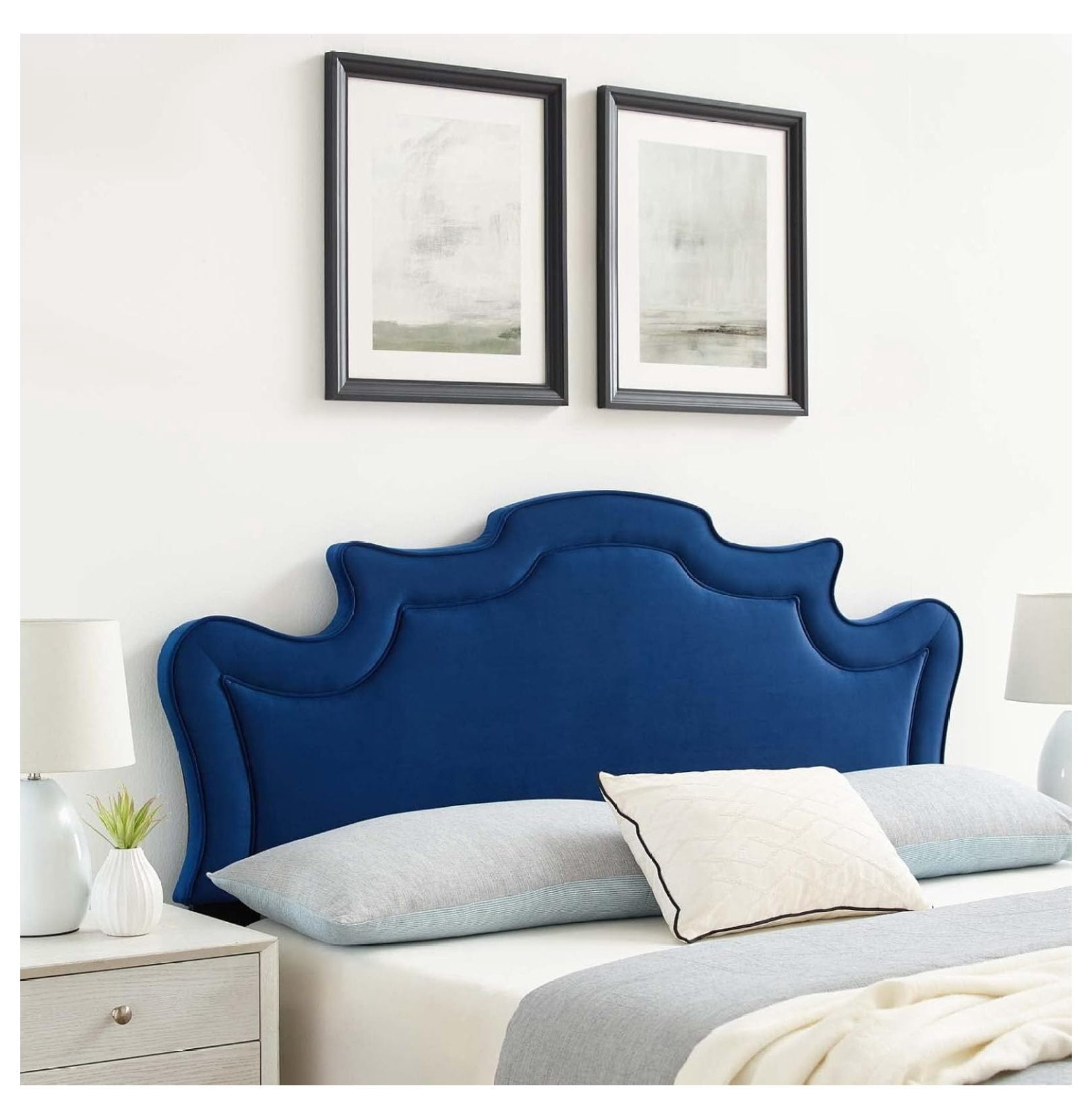 Evangeline Twin Size Headboard with Navy Performance Velvet Upholstery ...