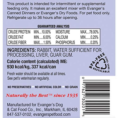 Evanger's Grain-Free Single Protein Game Meats for Dogs & Cats, Rabbit ...