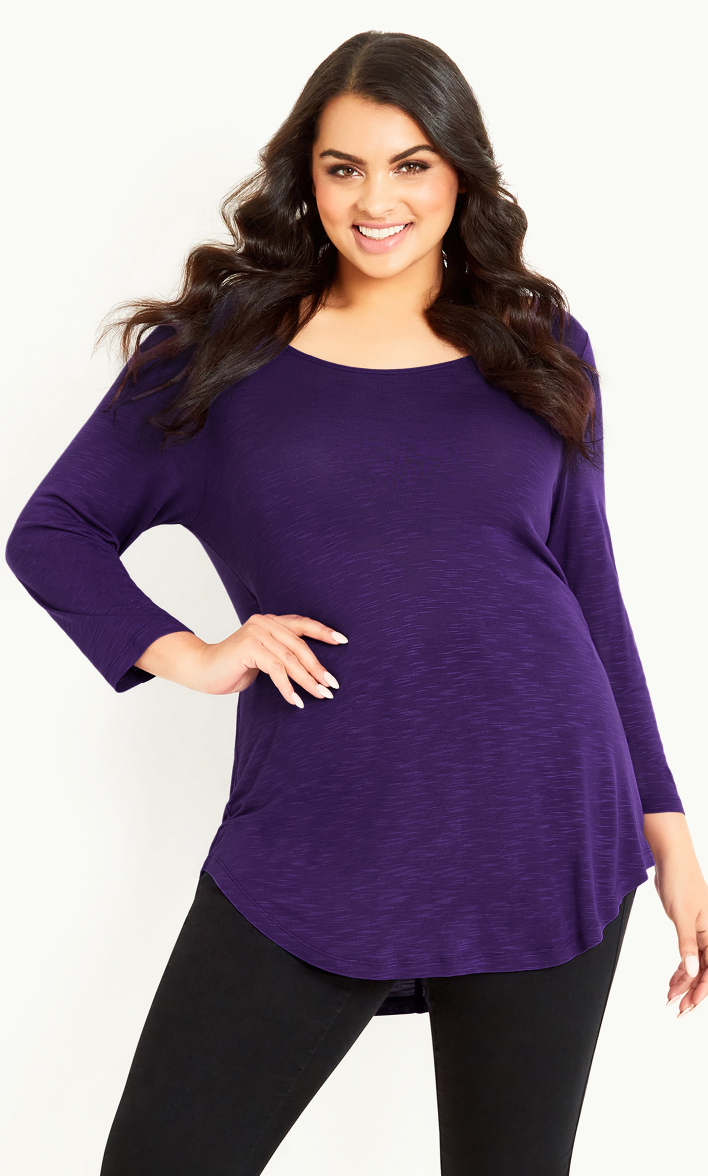 Evans Women's Plus Size 3/4 Sleeve Slash Neck Relaxed Fit Top - Walmart.com