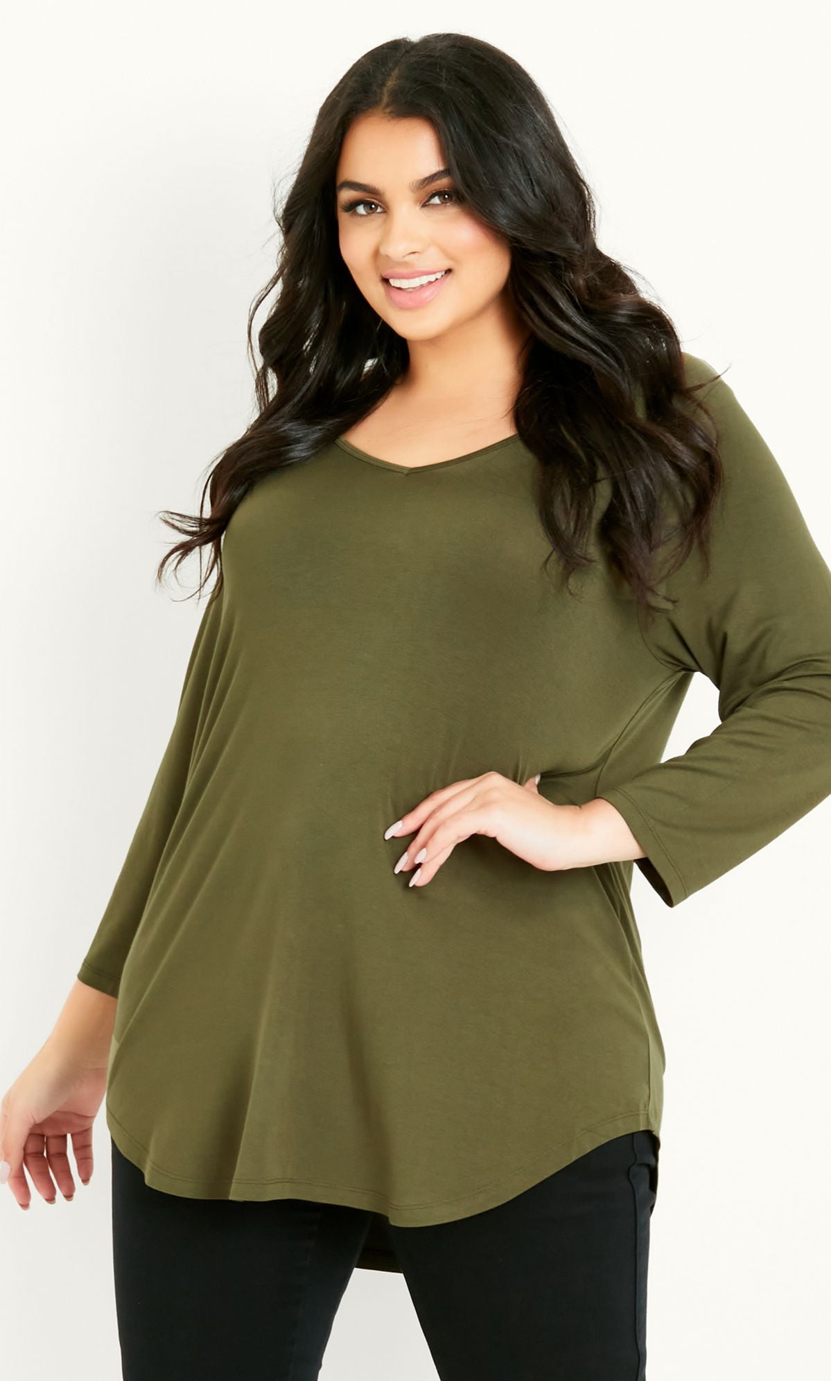 Evans Women's Plus Size 3/4 Sleeve V-Neck Relaxed Fit Top - Walmart.com