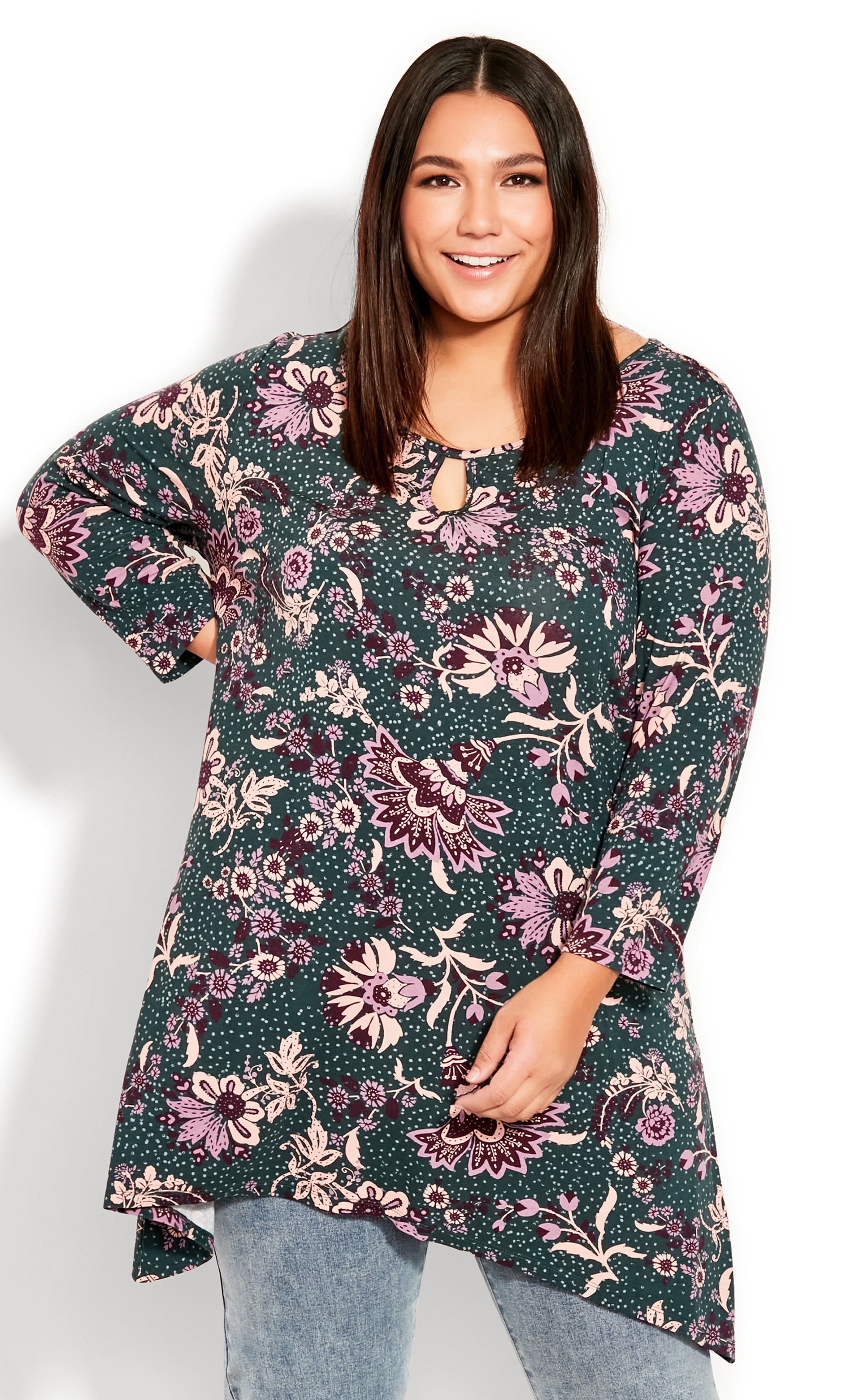 Evans Women's Plus Size Keyhole Swing 3/4 Sleeves Tunic Top - Walmart.com